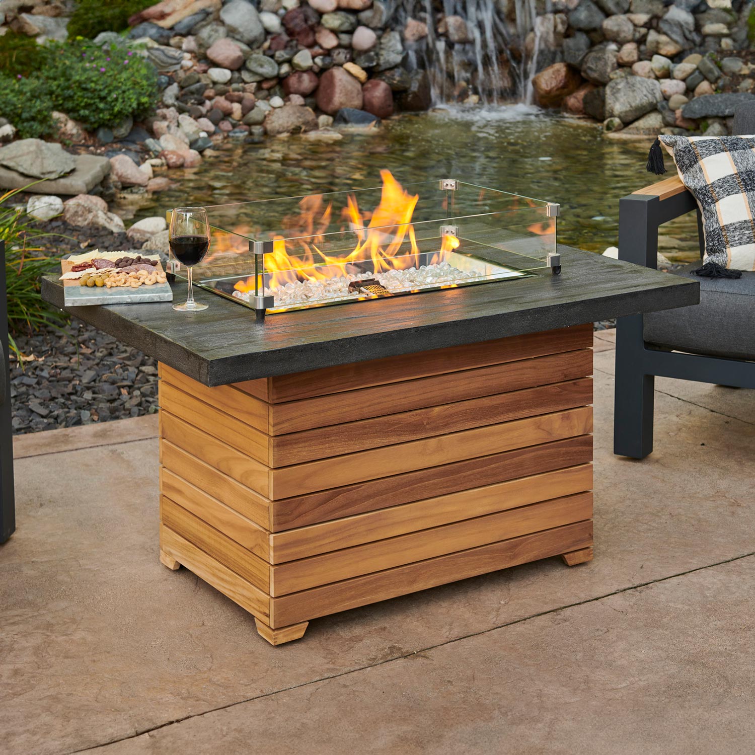 Glass fire pit table store