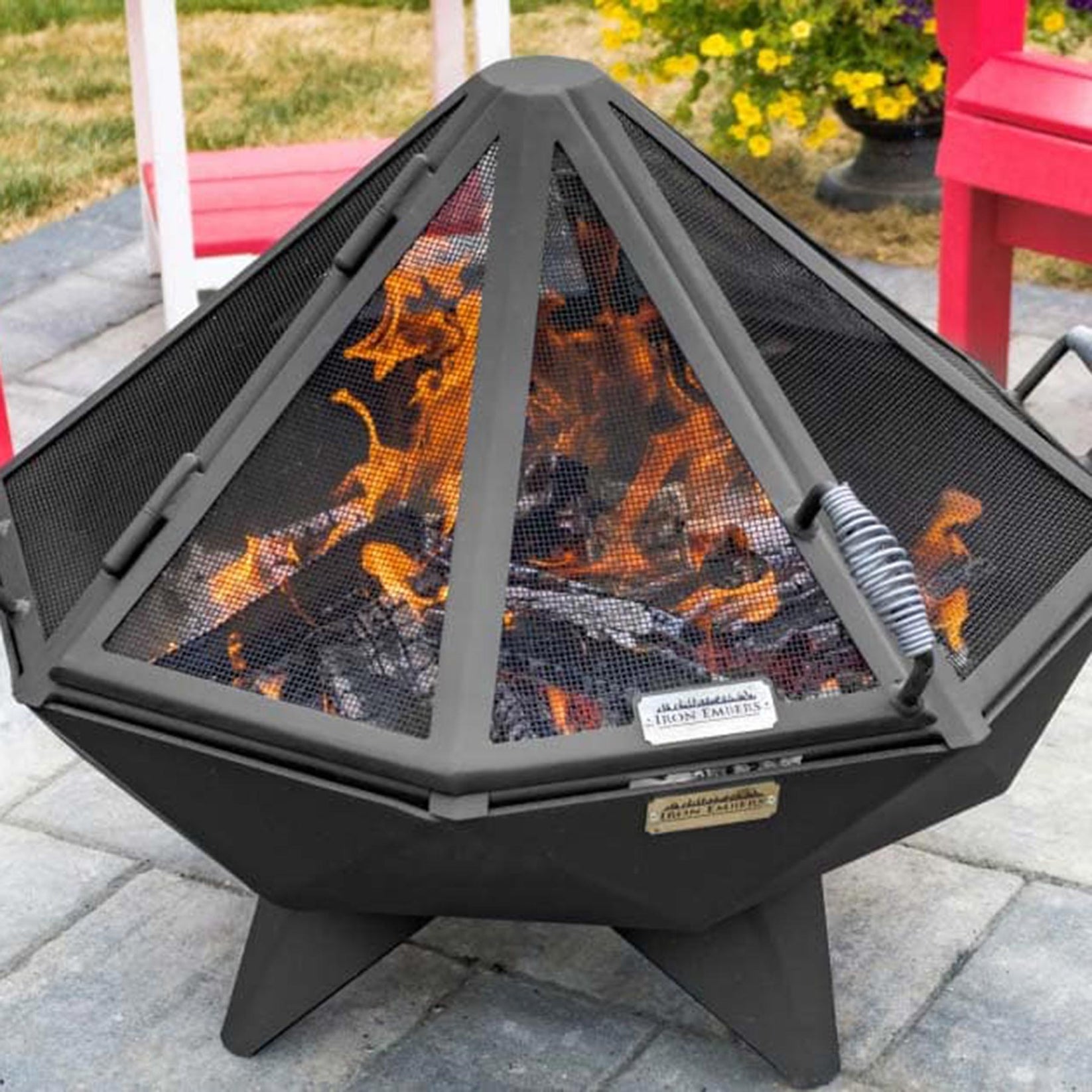 Iron Embers 3' Polygon Fire Pit Package with Spark Screen (Double Door ...